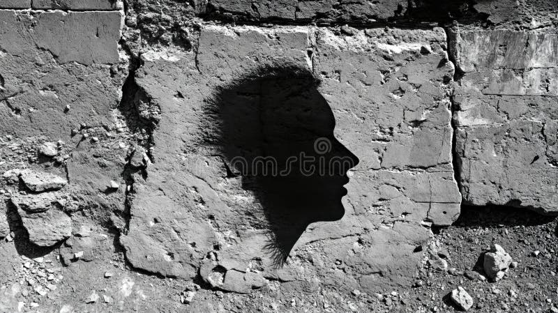 Silhouette Profile Shadow on Rough Stone Wall .Artistic Texture and ...