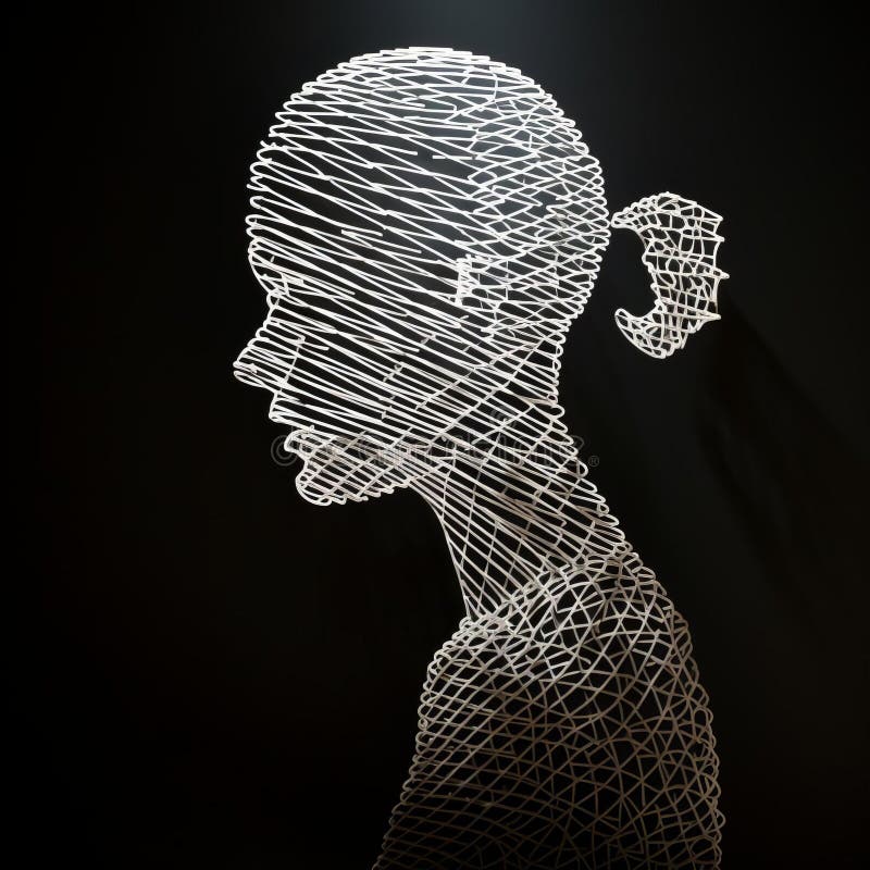Surrealist Art Silhouette Profile in String Art Style Composition Stock ...