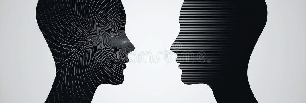 Silhouette Profile of Two Faces with Abstract Geometric Lines Concept ...