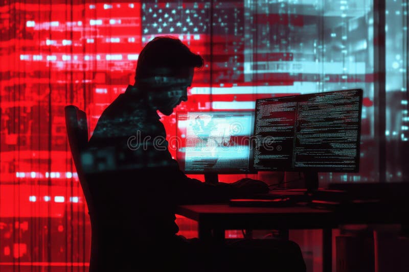 Silhouette of a Programmer in a Digital Environment Stock Image - Image ...