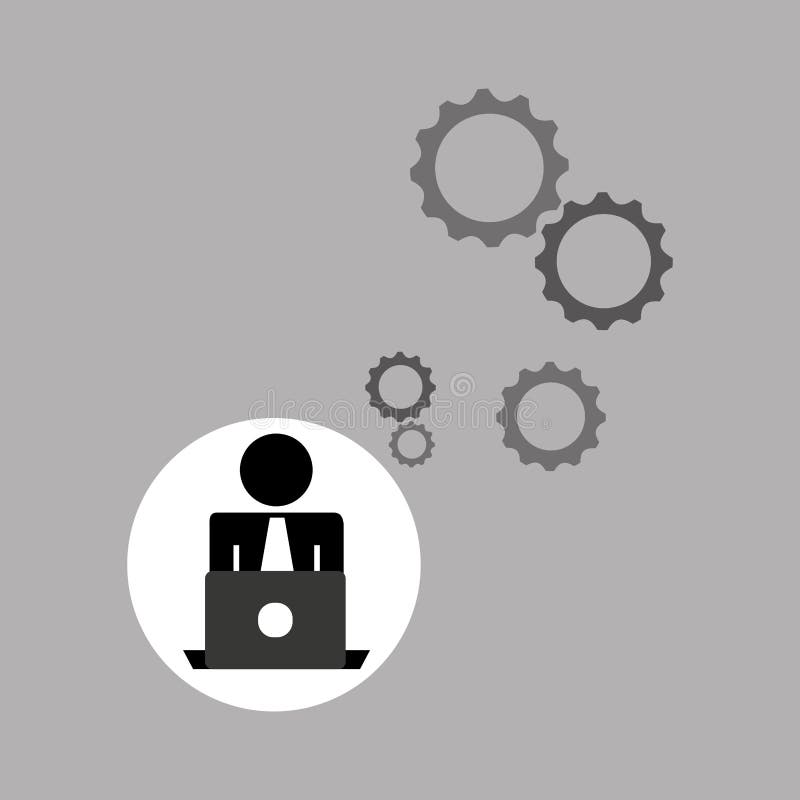 Silhouette Programmer Working Laptop Gear Setting Stock Vector ...