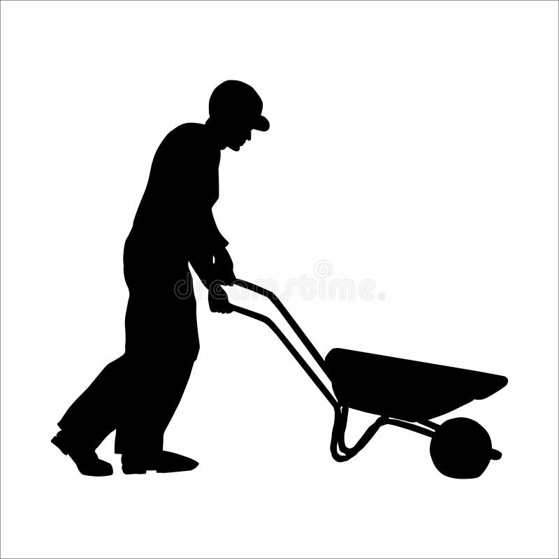 Silhouette of a Project Worker Pushing a Cart Stock Vector ...