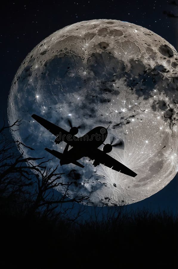 Silhouette of a Propeller Plane Flying Against a Backdrop of a Large ...