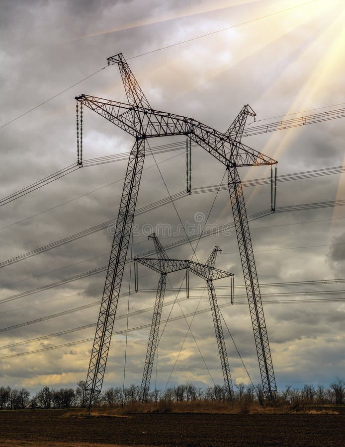 Pylons on the Sky Background in Yellow and Blue Color Stock Image ...