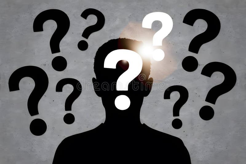 Silhouette with Question Marks, One Glowing, Symbolizing Introspection, Uncertainty, Deep ...
