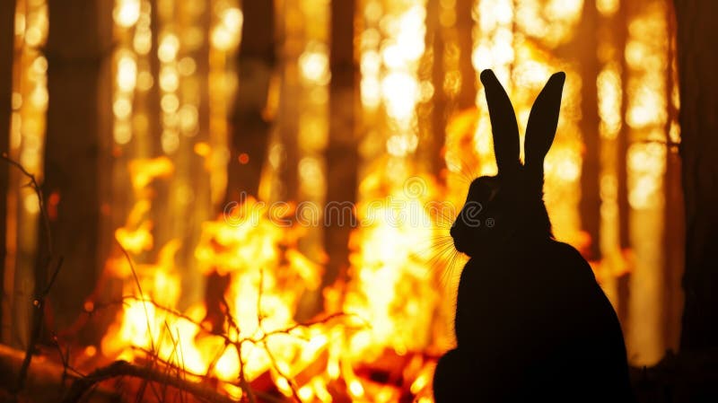 Silhouette of Rabbit in Forest Fire Stock Image - Image of rabbit ...