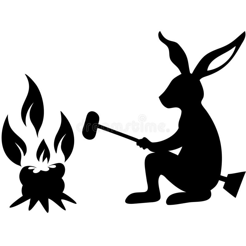 Silhouette Rabbit Cooking by Campfire Vector Illustration for Art ...