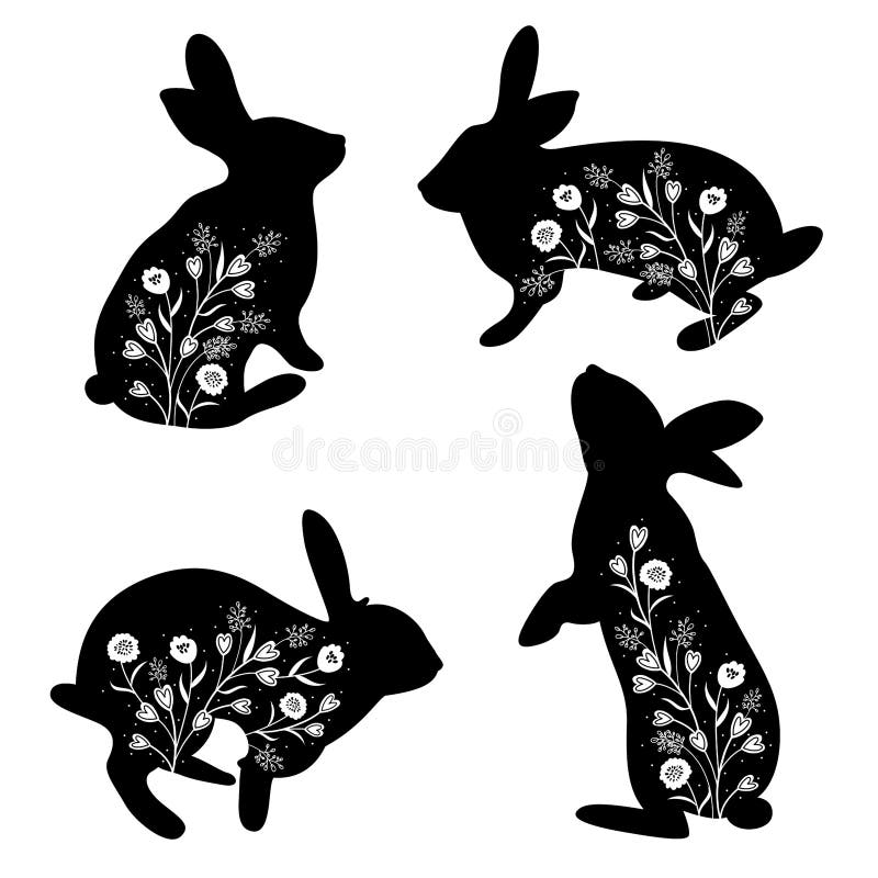 Silhouette Rabbit with Flower. Stock Vector - Illustration of icon ...