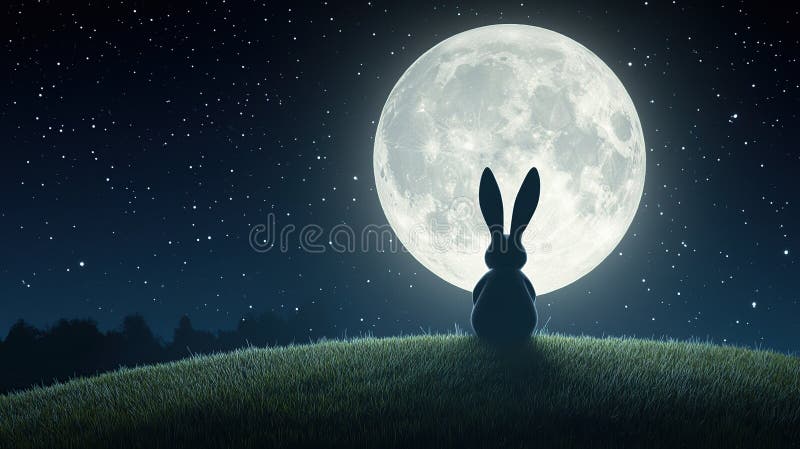 Silhouette Rabbit Moonlit Hill, Starry Night, Easter Stock Photo ...