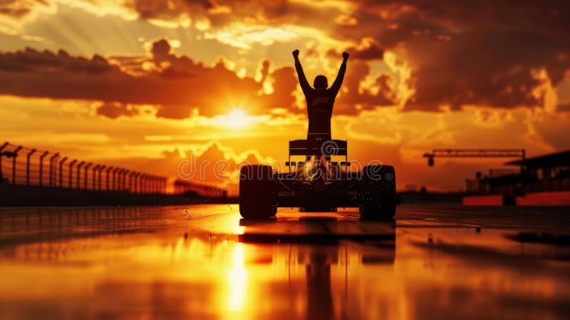 Silhouette of Race Car Driver Celebrating the Win, Gran Prix Stock ...