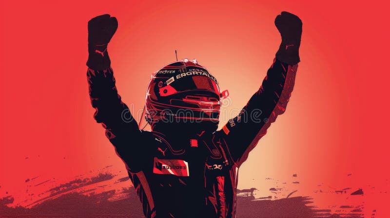 Silhouette of Race Car Driver Celebrating the Win, Gran Prix. Digital ...