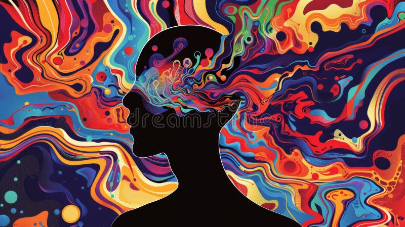 Silhouette with Radiating Patterns of Creative Visualization Stock ...