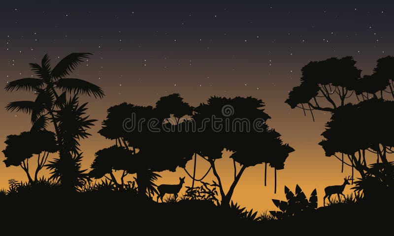 Silhouette of Rain Forest Scenery Stock Vector - Illustration of vector, flowers: 91154604