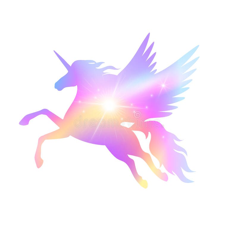 Silhouette Rainbow of a Flying Winged Unicorn. Stock Vector ...