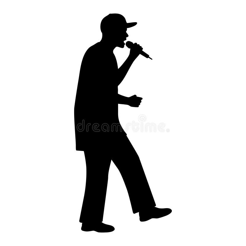 Silhouette of Rap Singer with Baseball Cap Performing with Microphone ...