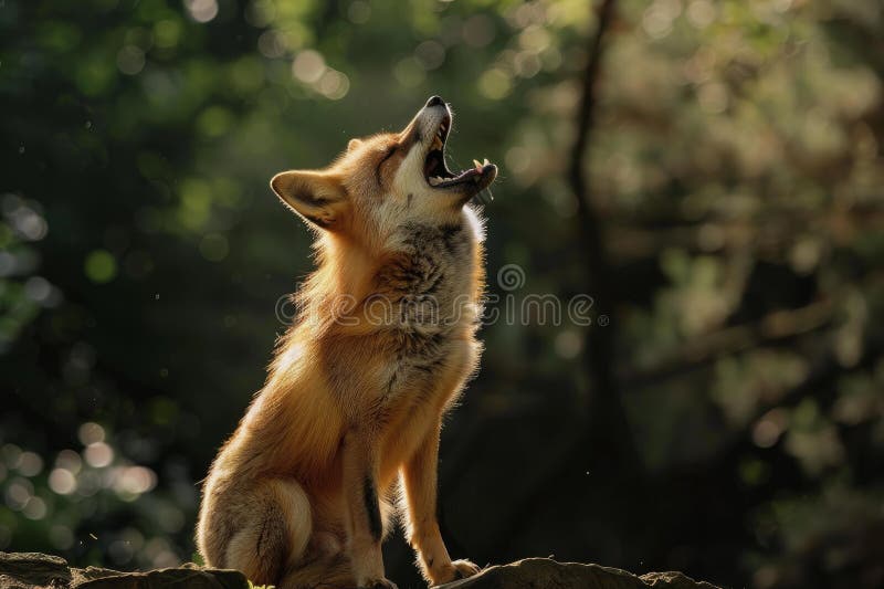 Majestic Howling Fox in Sunlit Forest Stock Photo - Image of woodland ...
