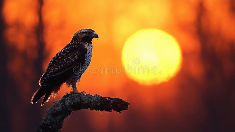 Silhouette of Red Shouldered Hawk in a Tree at Sunrise Stock Image ...