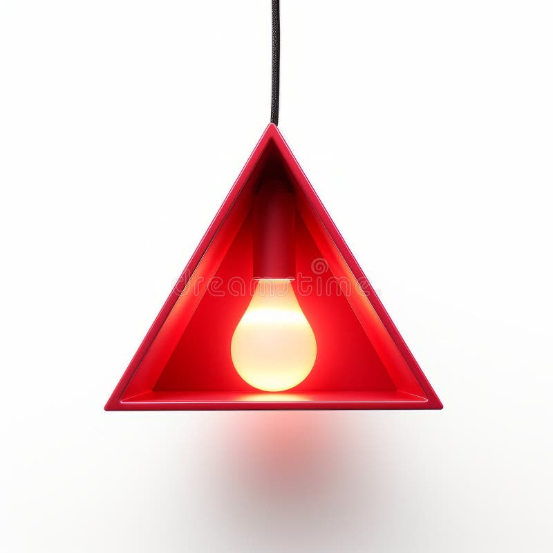 Silhouette Red Triangle Light with Suspended Light Bulb Stock ...
