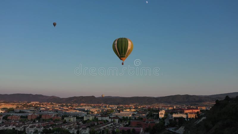 Hot air balloon in sunset stock footage. Video of horizon - 267475870