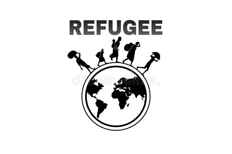 Silhouette of Refugee and World. Black and White Illustration of ...