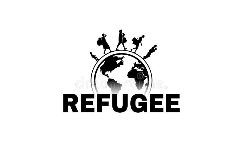 Silhouette of Refugee and World. Black and White Illustration of ...