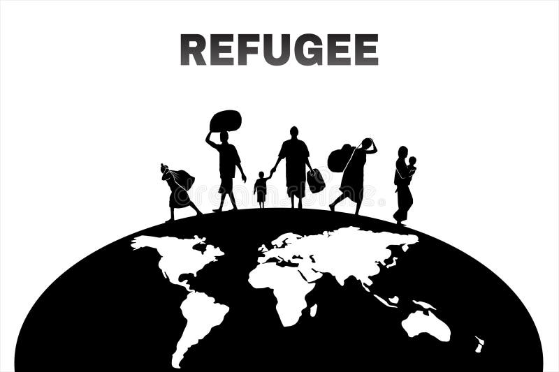 Silhouette of Refugee and World. Black and White Illustration of ...