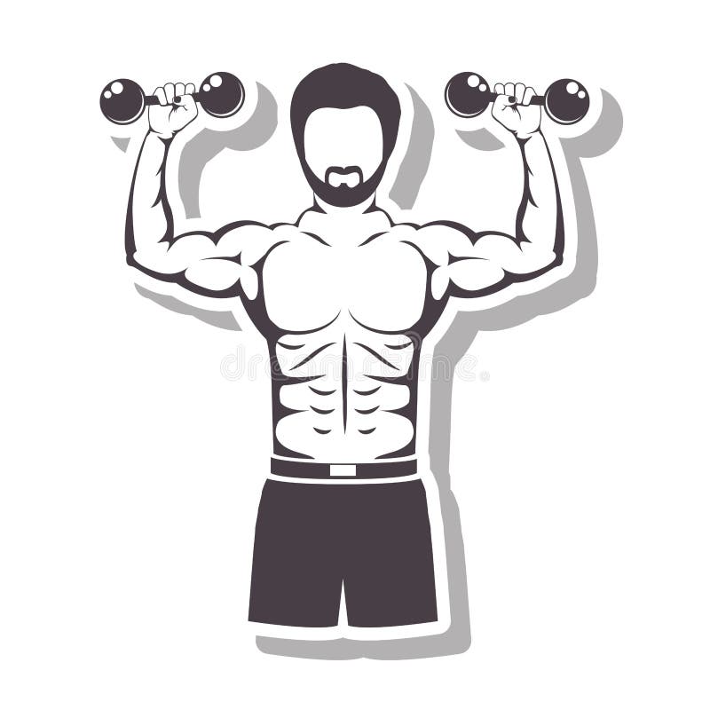 Silhouette in Relief Muscular Man Lifting a Dumbbell Stock Vector ...