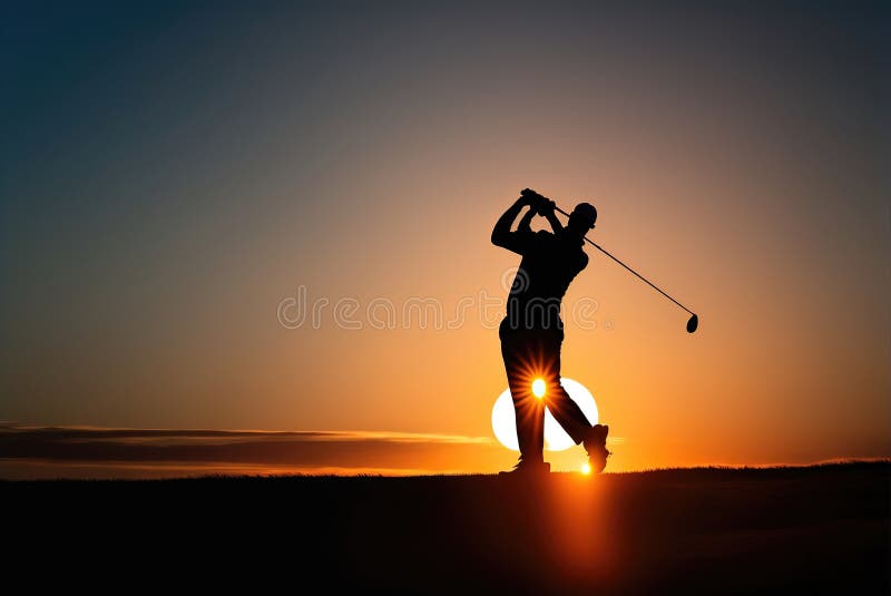 Silhouette of Retired Man Playing Golf at Sunset.Ai Generated Stock ...