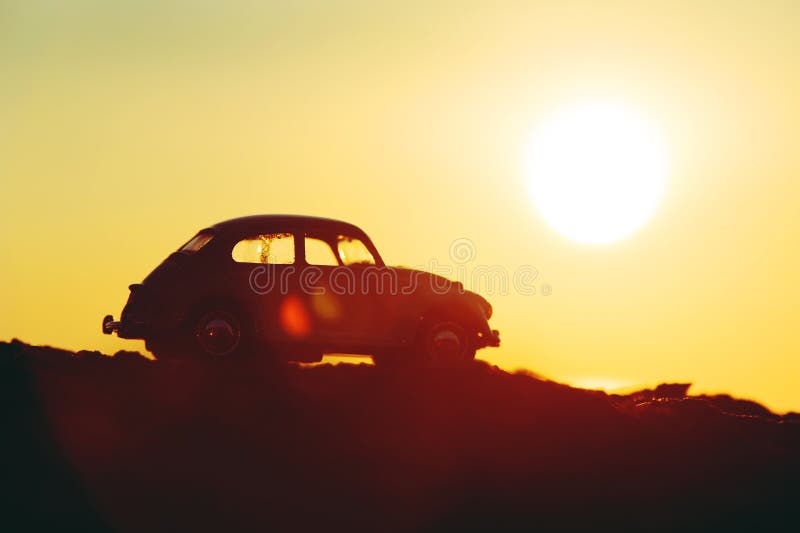 Silhouette of Retro Car on Sunset Stock Photo - Image of outdoor, roof ...