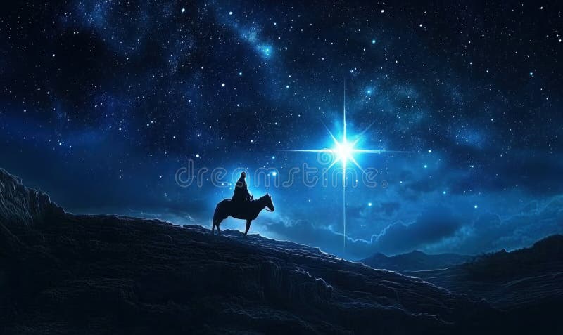Silhouette of a Rider on Horseback Under a Starry Night Sky Stock Image ...
