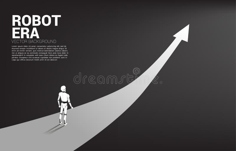 Silhouette of Robot Standing on Arrow Route. Stock Vector ...