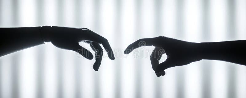 Silhouette of a Robotic and a Human Hand Reaching Out, almost Touching ...