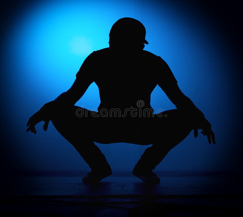 Silhouette Rocker Man Posing on Blue Background Stock Image - Image of ...