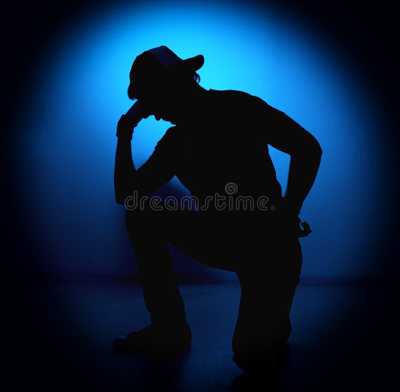 Silhouette Rocker Man Posing on Blue Background Stock Image - Image of ...