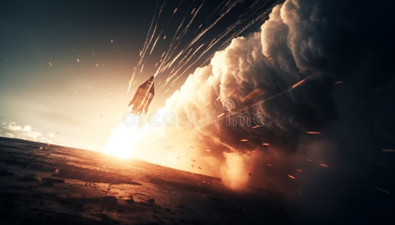 Silhouette of a Rocket Flying through the Galaxy at Dusk Generated by ...