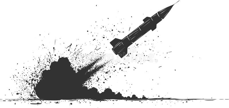 Silhouette of a Rocket Launching with Explosion and Smoke in Vector Art ...