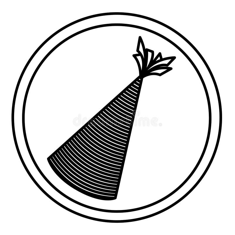 Silhouette Round Emblem with Party Hat Icon Stock Illustration ...