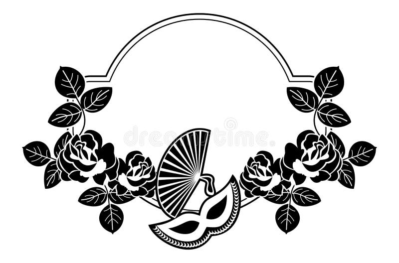 Silhouette Round Frame with Carnival Masks. Raster Clip Art. Stock ...