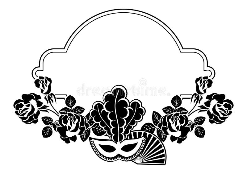 Silhouette Round Frame with Carnival Masks. Raster Clip Art. Stock ...
