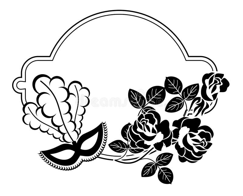 Silhouette Round Frame with Carnival Masks. Raster Clip Art. Stock ...