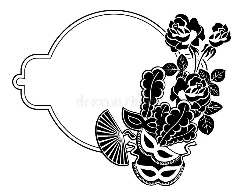 Silhouette Round Frame with Carnival Masks. Raster Clip Art. Stock ...
