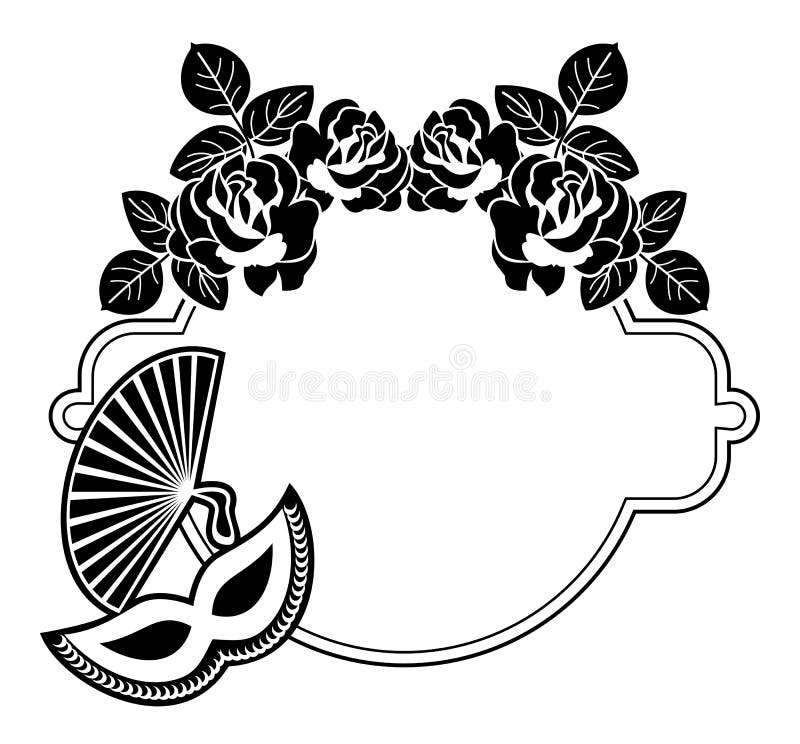 Silhouette Round Frame with Carnival Masks. Raster Clip Art. Stock ...