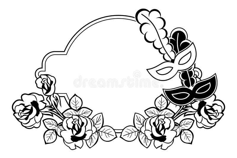 Silhouette Round Frame with Carnival Masks. Raster Clip Art. Stock ...