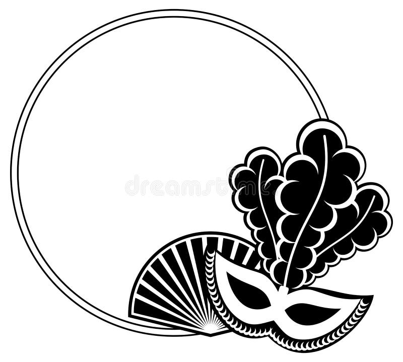 Silhouette Round Frame with Carnival Masks. Raster Clip Art. Stock ...