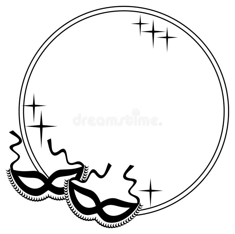 Silhouette Round Frame with Carnival Masks. Raster Clip Art. Stock ...