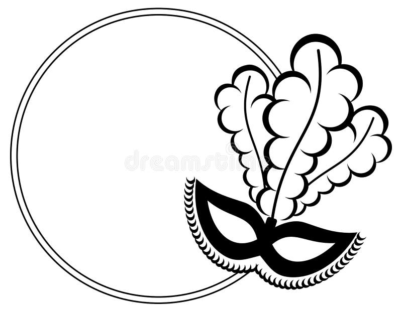 Silhouette Round Frame with Carnival Masks. Raster Clip Art. Stock ...