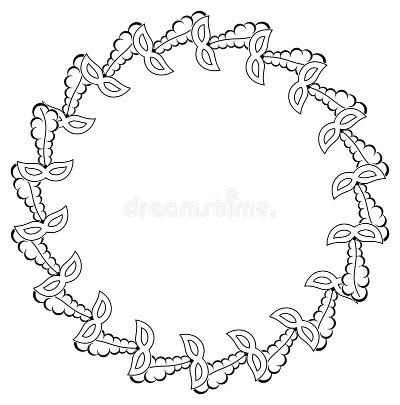 Silhouette Round Frame with Carnival Masks. Raster Clip Art. Stock ...