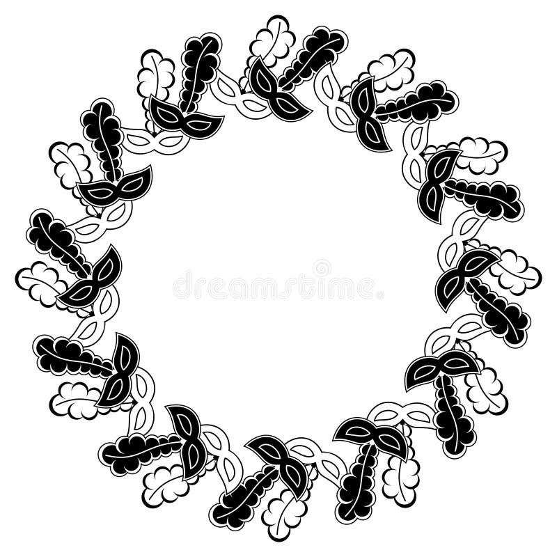Silhouette Round Frame with Carnival Masks. Raster Clip Art. Stock ...