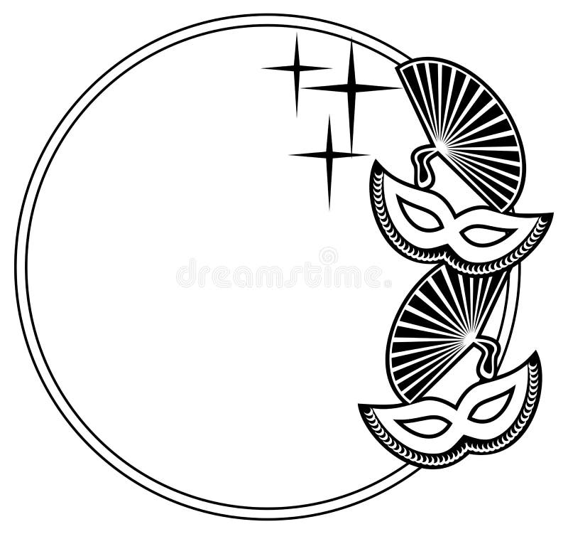 Silhouette Round Frame with Carnival Masks. Raster Clip Art. Stock ...