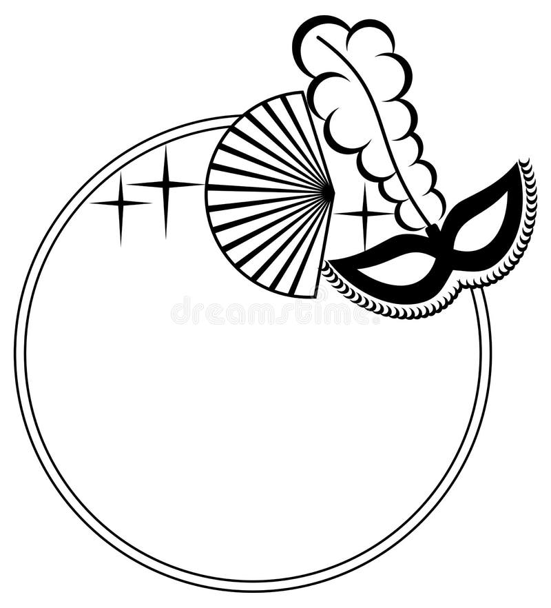Silhouette Round Frame with Carnival Masks. Raster Clip Art. Stock ...
